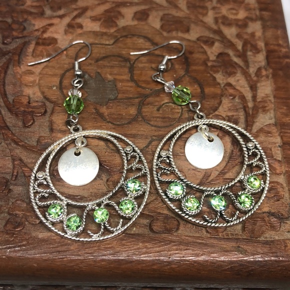kyoko cole | Jewelry | Pretty Green And Silver Boho Medallion Earrings ...